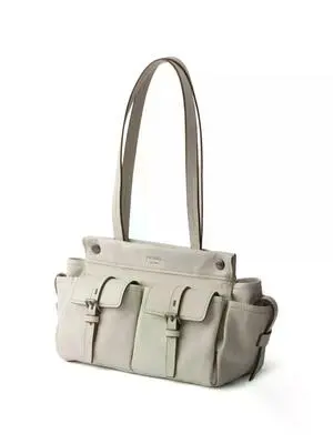 Prada Medium Leather Tote Bag With Buckled Flap Pockets