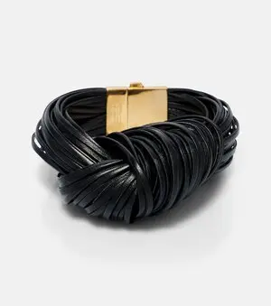 Bottega Veneta Leather Knotted Bracelet With Gold Clasp - Black