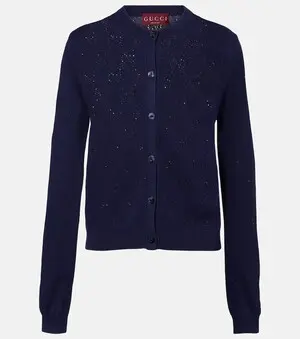 Gucci Gg Pointelle Silk And Cotton Cardigan - Blue