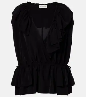 Dries Van Noten Ruffled Jersey Top - Black