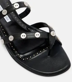 Manolo Blahnik Embellished Leather Thong Sandals