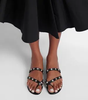 Manolo Blahnik Embellished Leather Thong Sandals