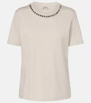 Max Mara Bingo Embellished Cotton-blend T-shirt - Grey