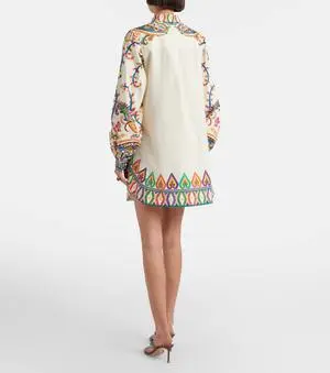 Etro Printed Cotton Band Collar Minidress