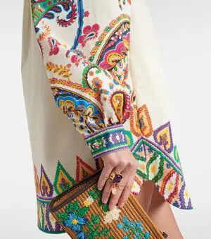 Etro Printed Cotton Band Collar Minidress