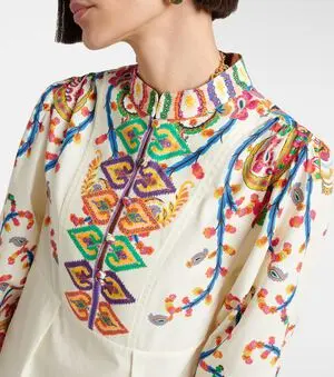 Etro Printed Cotton Band Collar Minidress