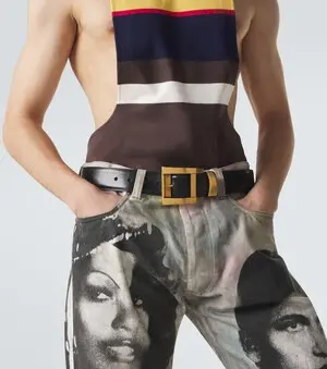 Versace Leather Belt With Gold-tone Buckle