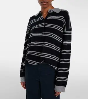 NILI LOTAN Galvez Striped Cashmere Polo Sweater