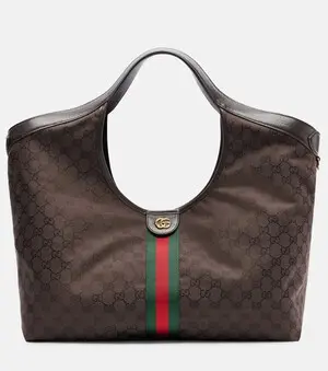 Gucci Large Gg Canvas Tote Bag With Leather Trim - Brown
