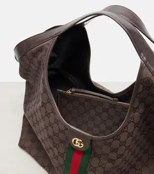 Gucci Large Gg Canvas Tote Bag With Leather Trim - Brown