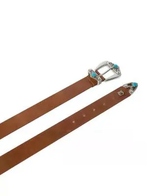 Pinko Leather Belt With Turquoise Stone Embellishments