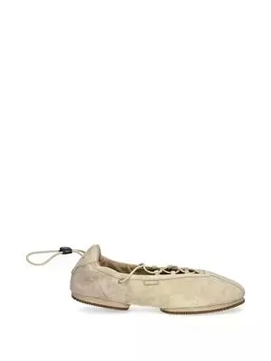 Polo Ralph Lauren Light Beige Suede Lace-up Ballet Flats - Neutrals