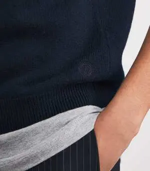 Harrods Cotton-cashmere Collared Sweater - Navy