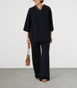 Marina Rinaldi Hooded Cotton Blouse With Contrast Stitching