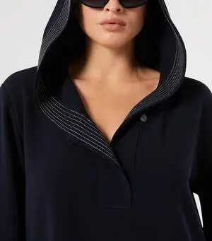 Marina Rinaldi Hooded Cotton Blouse With Contrast Stitching