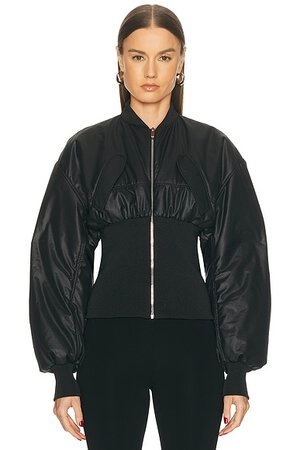 Atlein Ribbed Waist Bomber Jacket - Black