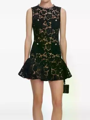 SELF-PORTRAIT Crystal-embellished Lace Mini Dress