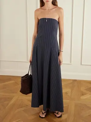 ST. AGNI Strapless Open-back Striped Cotton-blend Maxi Dress