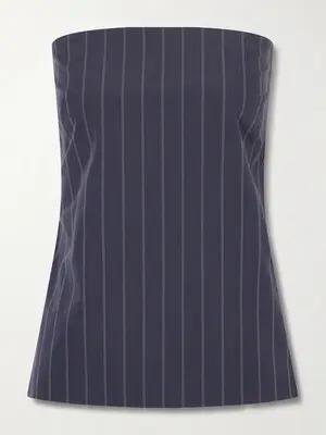 ST. AGNI Strapless Striped Cotton-blend Top - Blue