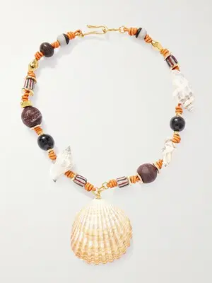 Tohum Design Gold-plated, Leather, Shell, Onyx And Recycled-glass Necklace - Multi