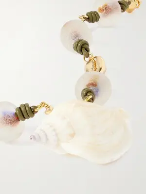 Tohum Design Gold-plated, Leather And Shell Necklace
