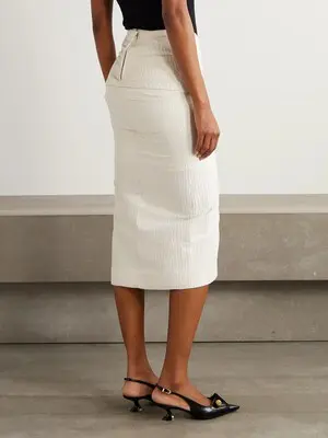 LANVIN Draped Satin-jacquard Midi Skirt With Stripes And Front Slit