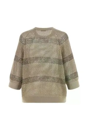 Brunello Cucinelli Sequin-embellished Striped Crew Neck Sweater