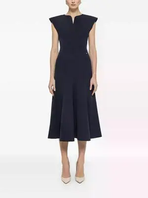 NISSA A-line Midi V-neck Dress - Blue