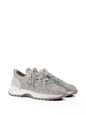 DOUCAL'S Openwork Leather Sneakers - Grey