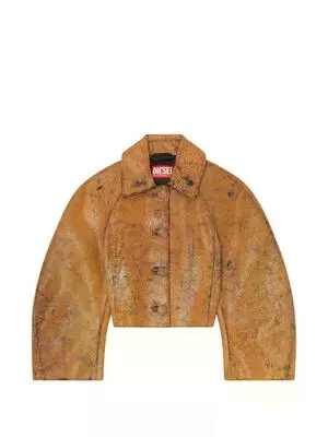 DIESEL® Cropped Cocoon Jacket In Crackle Leather - Brown