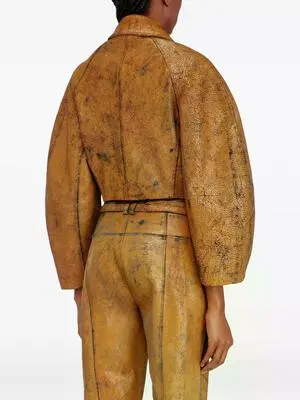 DIESEL® Cropped Cocoon Jacket In Crackle Leather - Brown