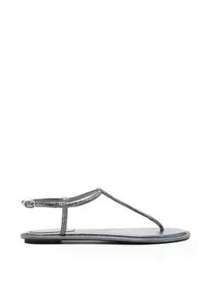 Rene Caovilla René Caovilla Embellished T-Strap Flat Sandals Silver
