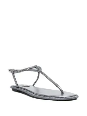 Rene Caovilla Embellished T-strap Flat Sandals - Silver