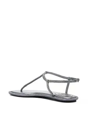 Rene Caovilla Embellished T-strap Flat Sandals - Silver