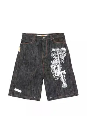 PDF Graphic Print Denim Shorts