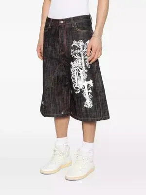 PDF Graphic Print Denim Shorts