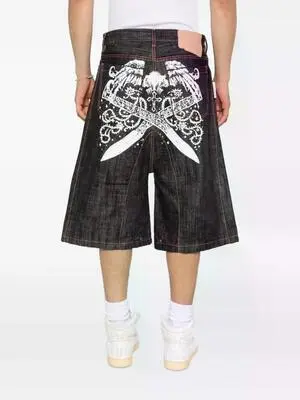 PDF Graphic Print Denim Shorts
