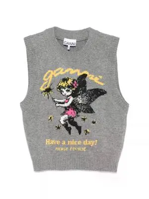 GANNI Graphic Knit Vest - Grey