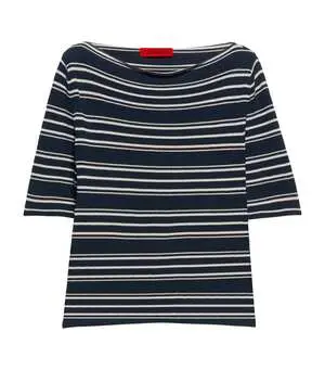 Max & Co. Striped Boat Neck Cropped Top - Blue