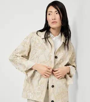 Brunello Cucinelli Embroidered Cotton-blend Poplin Jacket - Grey