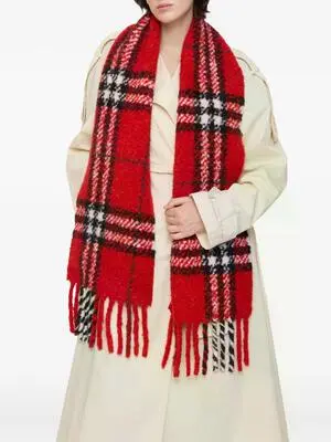 Burberry Check Alpaca Wool-blend Bouclé Scarf - Red