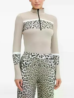 NEWLAND Beige Leopard Print High Neck Zip Top - Neutrals