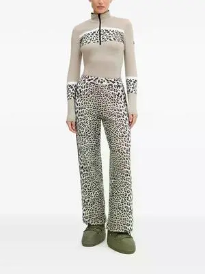 NEWLAND Beige Leopard Print High Neck Zip Top