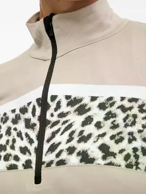 NEWLAND Beige Leopard Print High Neck Zip Top