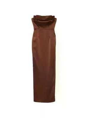 THE NEW ARRIVALS ILKYAZ OZEL Strapless Bow Detail Maxi Dress - Brown