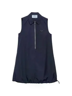 Prada Sleeveless Poplin Mini Dress With Drawstring Hem - Blue