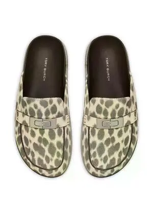 Tory Burch Printed Suede Mules With T-lock Hardware