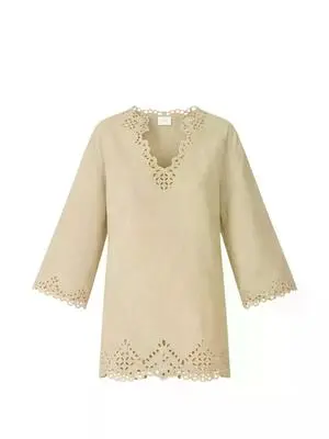 Isabel Marant Étoile ISABEL MARANT Sherazade Laser-Cut V-Neck Mini Dress Neutrals