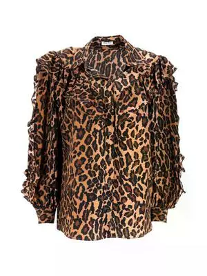 Miu Miu Leopard Print Ruffled Silk Shirt