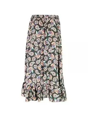 Maje Paisley-print Tiered Ruffle Midi Skirt - Black